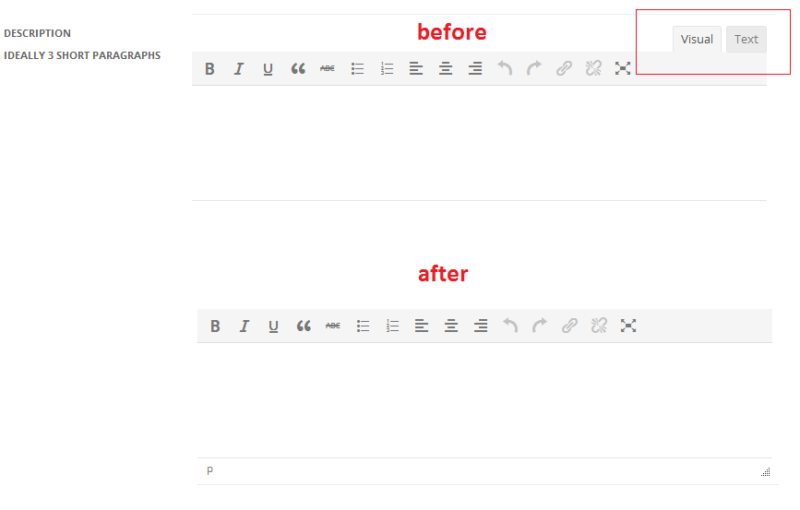 How to Hide the Visual and Text Buttons/Tabs in WordPress - Orbisius